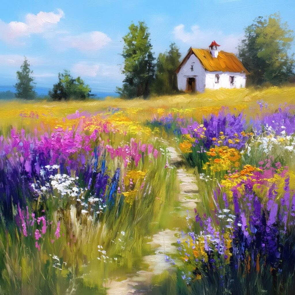 French Barn and Wildflowers – Reference Only – Ginger Cook On Demand Acrylic Tutorials